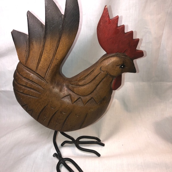 Accents | Vintage Rustic Hand Carved Wooden Rooster Primitive Farmhouse ...